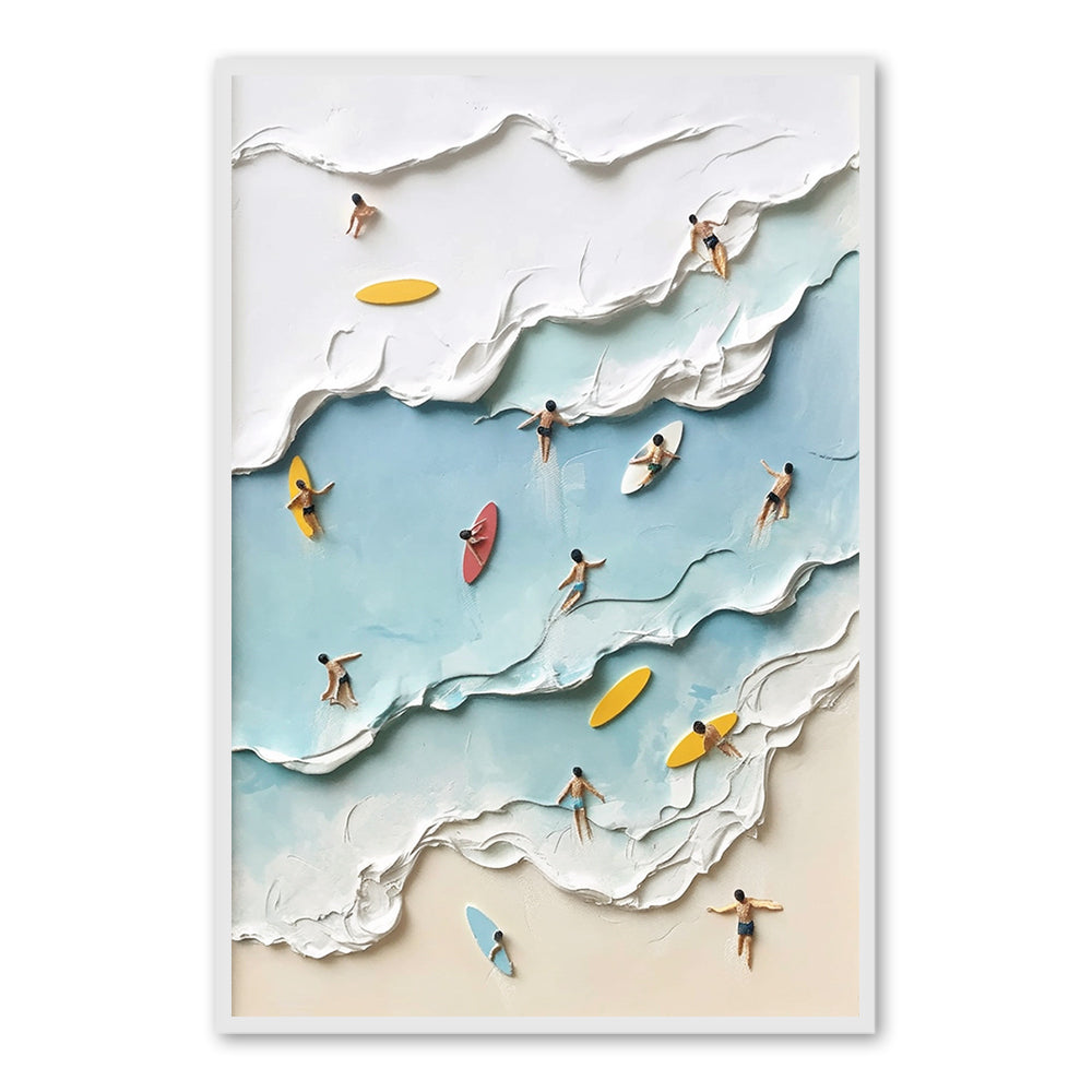 Surfing Coast Joy – Modern Relief Style Handmade Oil Painting Wall Art ...